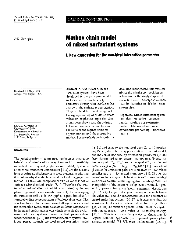 (PDF) Markov chain model of mixed surfactant systems