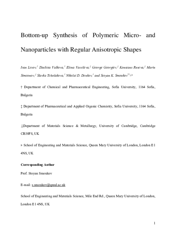 (PDF) Bottom-Up Synthesis of Polymeric Micro- and Nanoparticles with ...