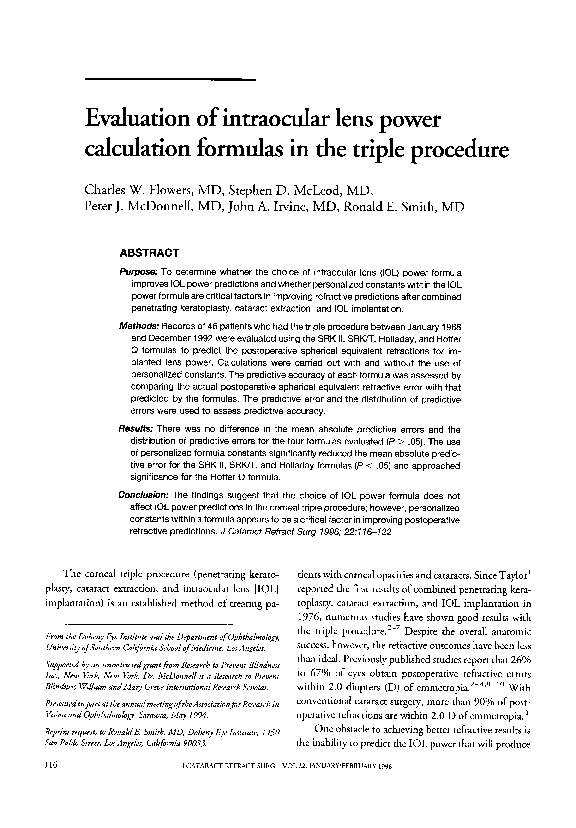 (PDF) Evaluation of intraocular lens power calculation formulas in the triple procedure