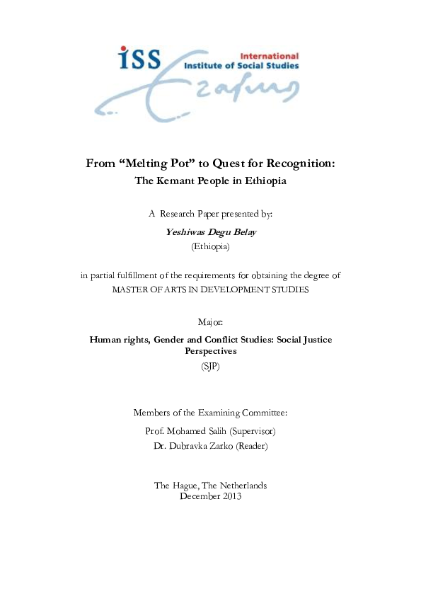 (PDF) From “Melting Pot” to Quest for Recognition: The Kemant People in ...