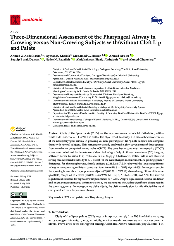 (PDF) Three-Dimensional Assessment of the Pharyngeal Airway in Growing versus Non-Growing ...