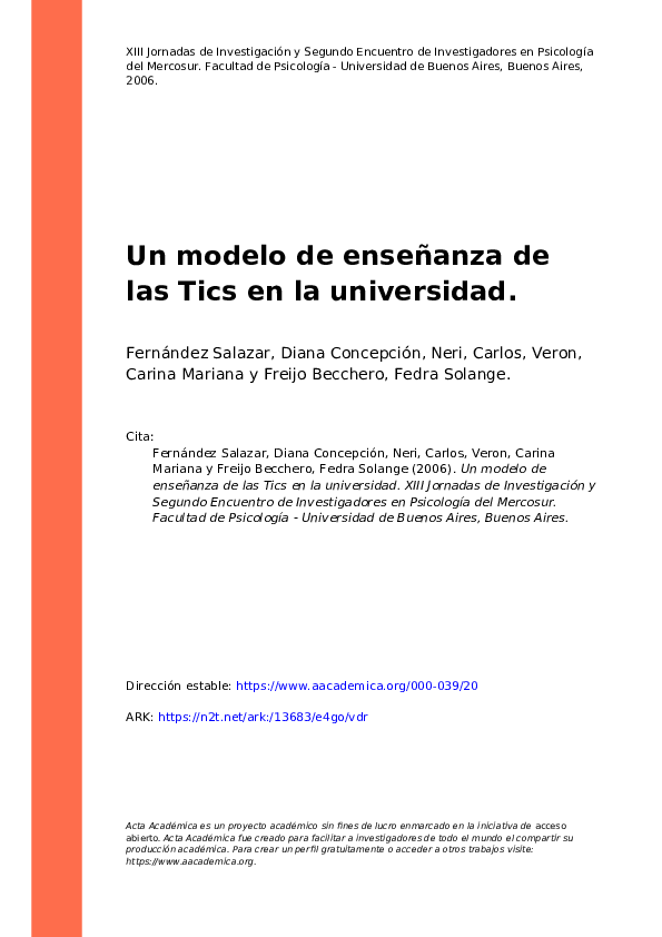 (PDF) Un Modelo De Enseñanza De Las Tics en La Universidad