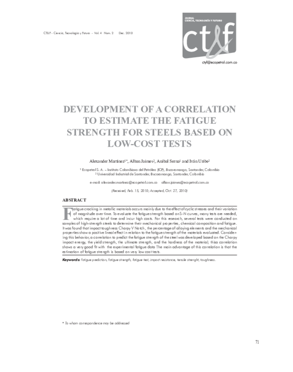 (PDF) Development of a correlation to estimate the fatigue strength for steels based on low-cost ...