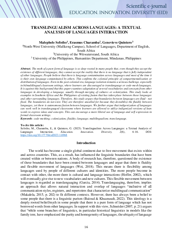 (PDF) Translingualism Across Languages: A Textual Analysis of Languages ...