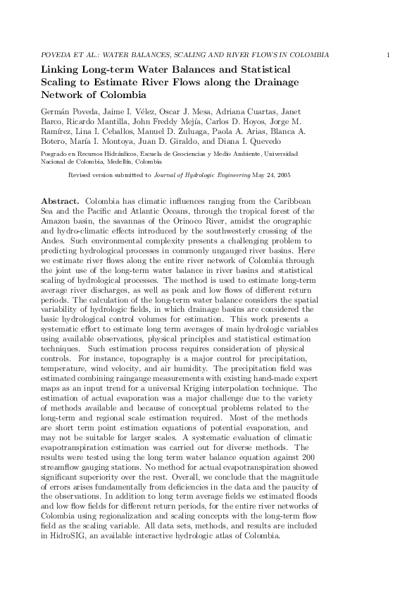 (PDF) Linking Long-Term Water Balances and Statistical Scaling to Estimate River Flows along the ...
