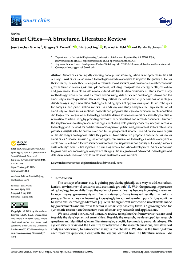 Pdf Smart Cities A Structured Literature Review