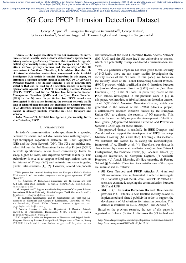 (PDF) 5G Core PFCP Intrusion Detection Dataset