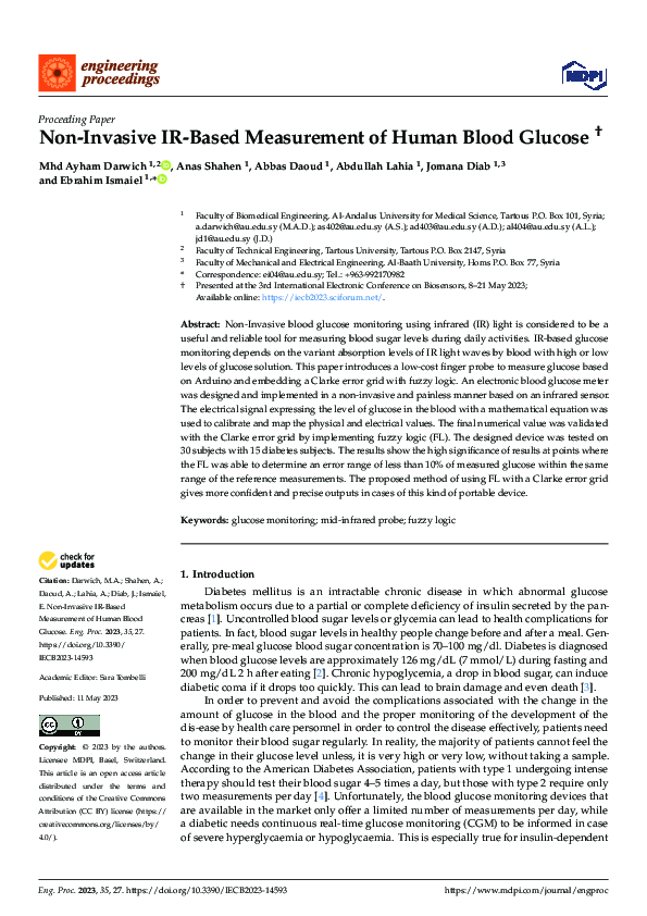 (PDF) Non-Invasive IR-Based Measurement of Human Blood Glucose