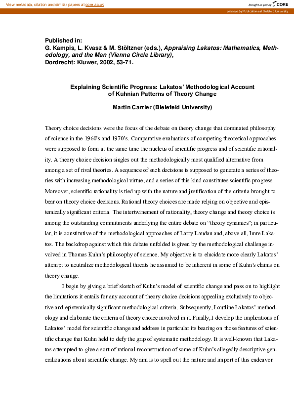 (PDF) Explaining Scientific Progress. Lakatos's Methodological Account ...