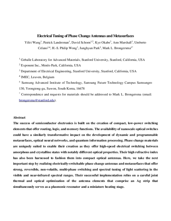 (PDF) Electrical tuning of phase-change antennas and metasurfaces