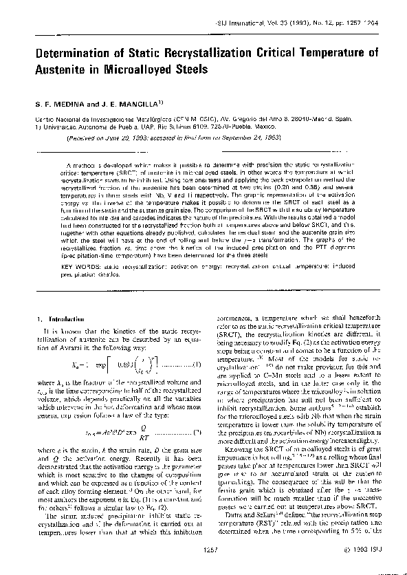 Pdf Determination Of Static Recrystallization Critical Temperature Of Austenite In
