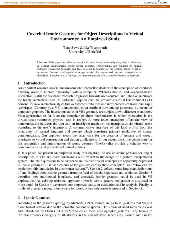 (PDF) Coverbal Iconic Gestures for Object Descriptions in Virtual ...
