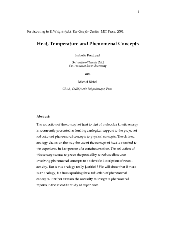 (PDF) Heat, Temperature, and Phenomenal Concepts