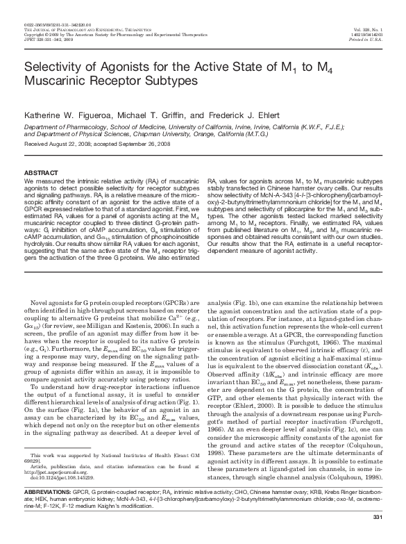 (PDF) Selectivity of Agonists for the Active State of M1 to M4 ...