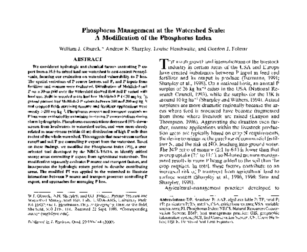 (PDF) Phosphorus Management at the Watershed Scale: A Modification of ...