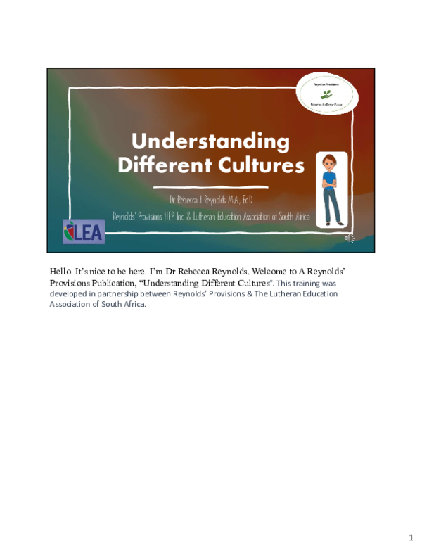 (PDF) Understanding Different Cultures