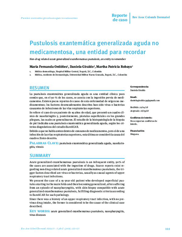 (PDF) Pustulosis exantemática generalizada aguda no medicamentosa, una ...
