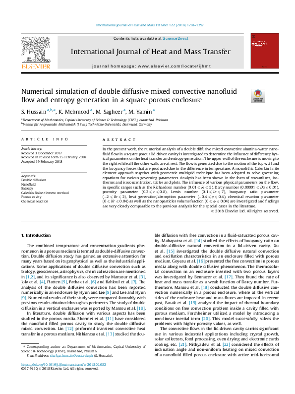 Pdf Numerical Simulation Of Double Diffusive Mixed Convection In An Open Enclosure With