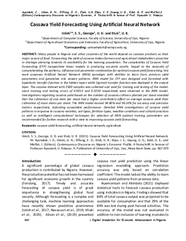 Pdf Cassava Yield Forecasting Using Artificial Neural Network