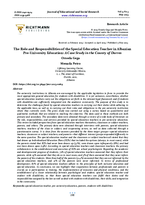 (PDF) The Role and Responsibilities of the Special Education Teacher in ...