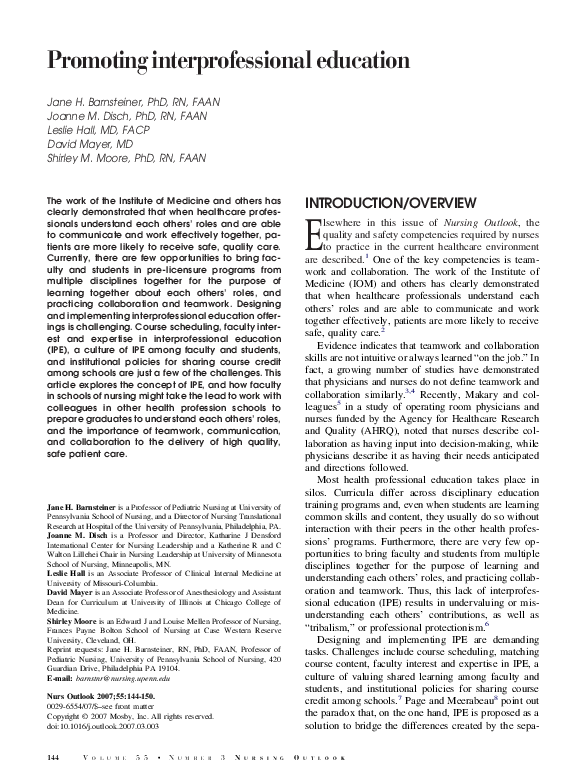 (PDF) Promoting interprofessional education