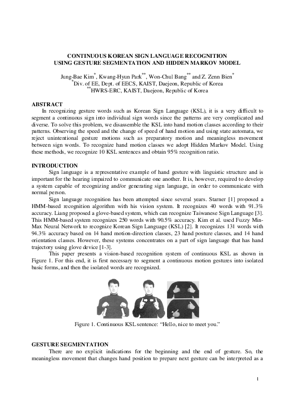 (PDF) Continuous Korean Sign Language Recognition
