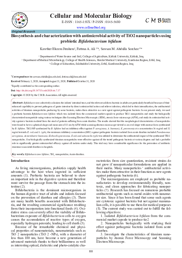 (PDF) Biosynthesis and characterization with antimicrobial activity of TiO2 nanoparticles using ...