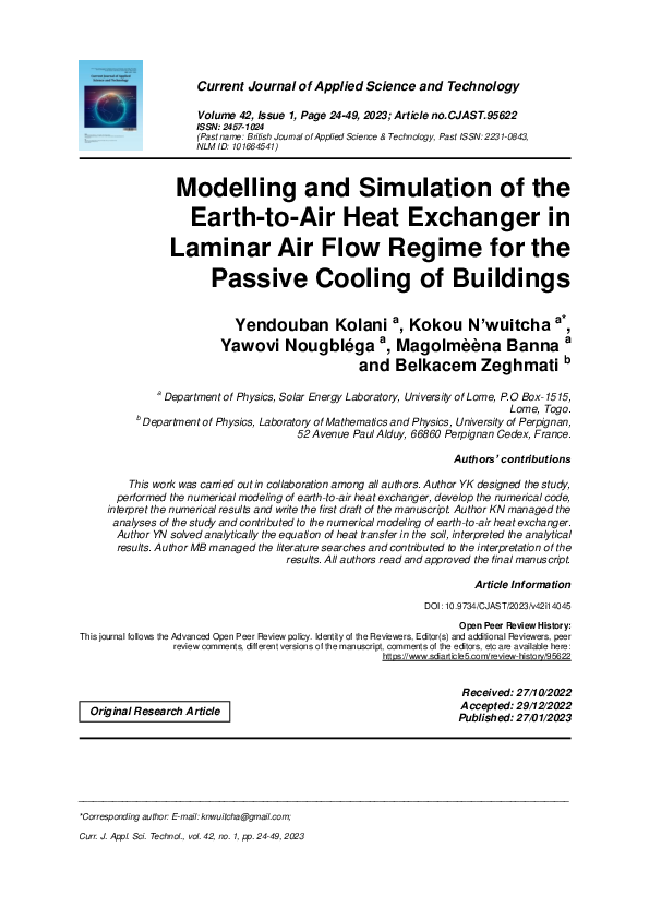 (PDF) Modelling and Simulation of the Earth-to-Air Heat Exchanger in Laminar Air Flow Regime for ...