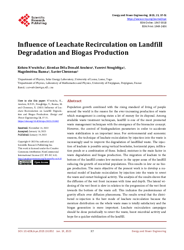 (PDF) Influence of Leachate Recirculation on Landfill Degradation and ...