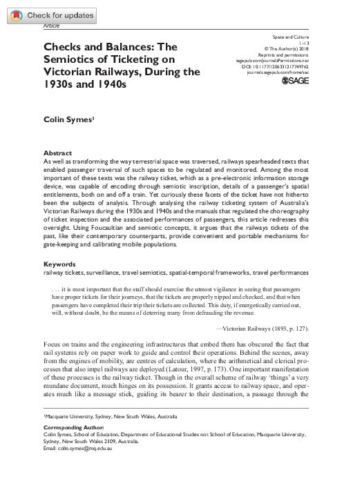 (PDF) Checks and Balances: The Semiotics of Ticketing on Victorian ...
