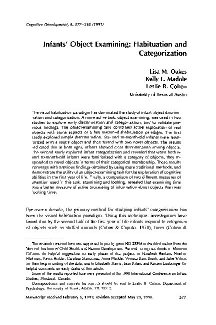 (PDF) Infants' object examining: Habituation and categorization | Lisa Oakes - Academia.edu