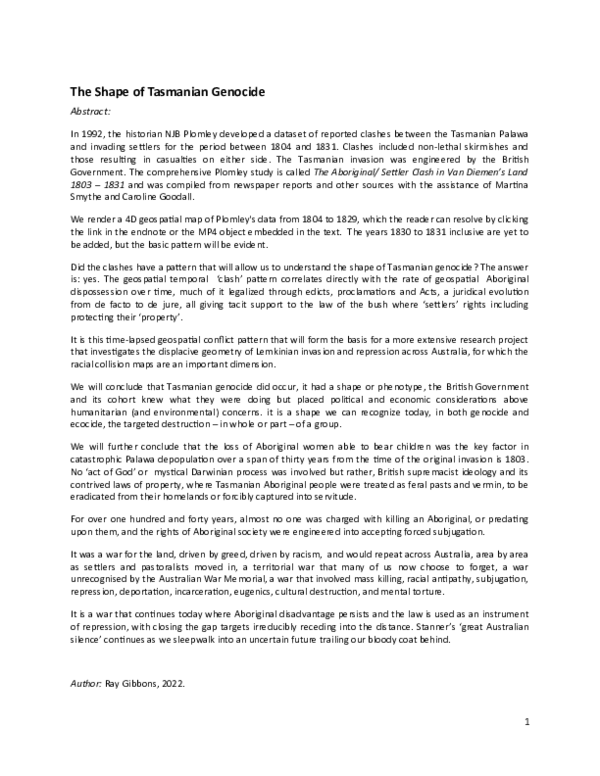 (DOC) The Shape of Tasmanian Genocide