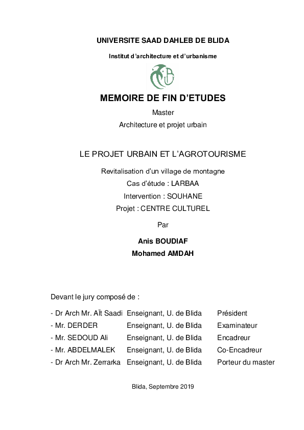 (PDF) LE PROJET URBAIN ET L’AGROTOURISME- Mémoire Master 2 Architecture ...