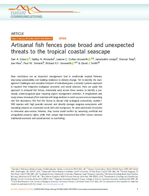 (PDF) Artisanal fish fences pose broad and unexpected threats to the ...
