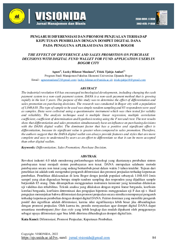 (PDF) Pengaruh Diferensiasi Dan Promosi Penjualan Terhadap Keputusan Pembelian Dengan Dompet ...