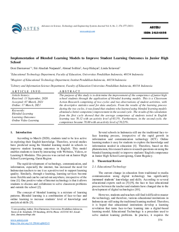 (PDF) Implementation of Blended Learning Models to Improve Student ...
