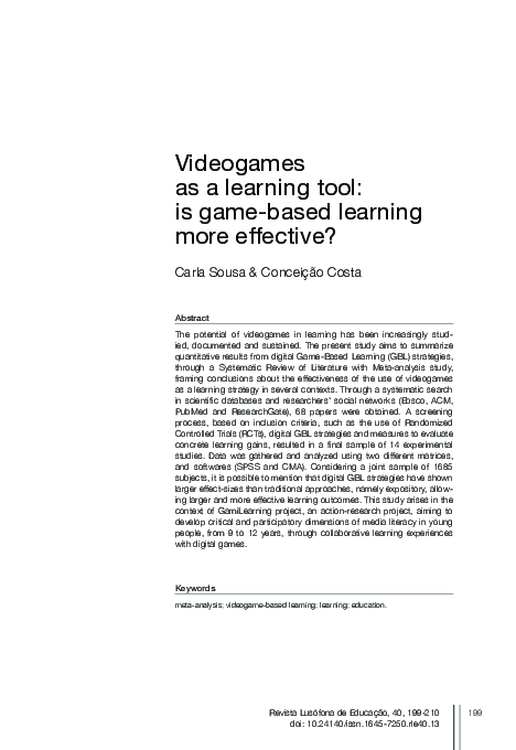 (PDF) Videogames as a learning tool: is game-based learning more effective?