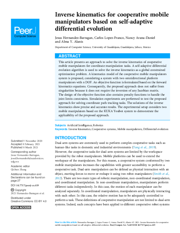 (PDF) Inverse kinematics for cooperative mobile manipulators based on self-adaptive differential ...