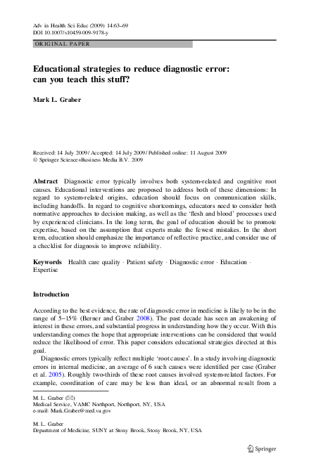 (PDF) Educational strategies to reduce diagnostic error: can you teach this stuff?