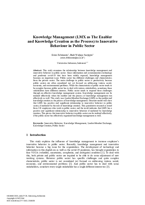(PDF) Knowledge Management (LMX as The Enabler and Knowledge Creation ...