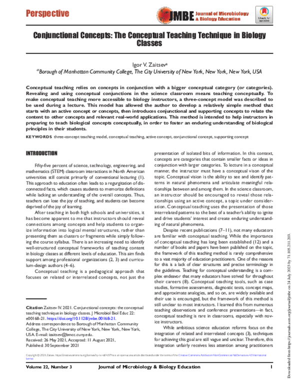 (PDF) Conjunctional Concepts: The Conceptual Teaching Technique in Biology Classes