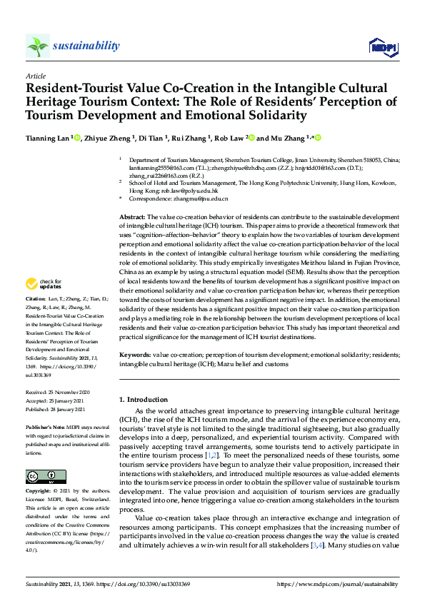 (PDF) Resident-Tourist Value Co-Creation in the Intangible Cultural ...