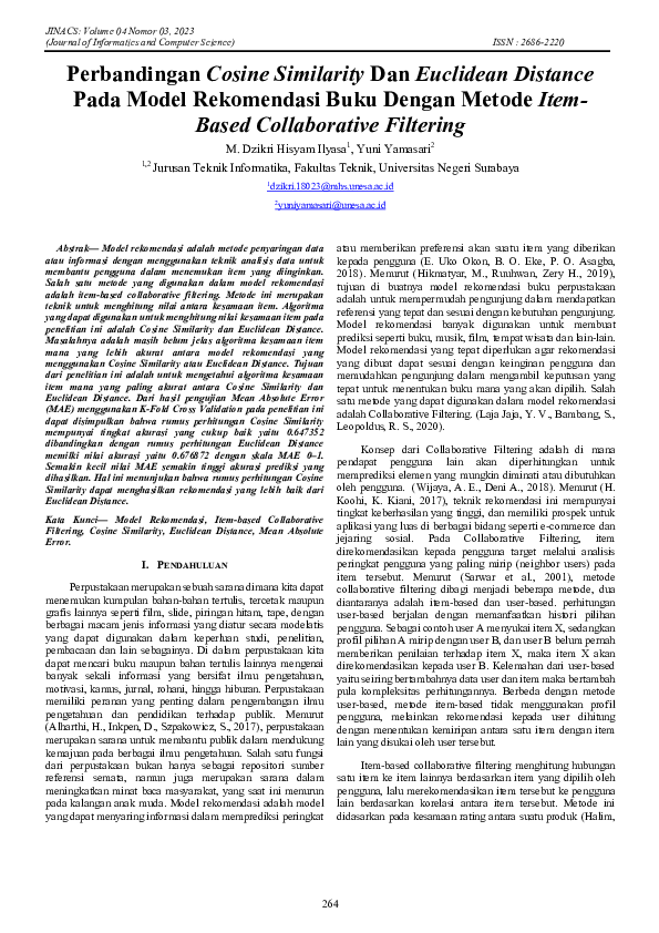 (PDF) Perbandingan Cosine Similarity dan Euclidean Distance pada Model ...