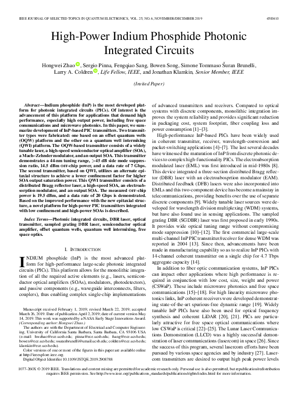 (PDF) High-Power Indium Phosphide Photonic Integrated Circuits