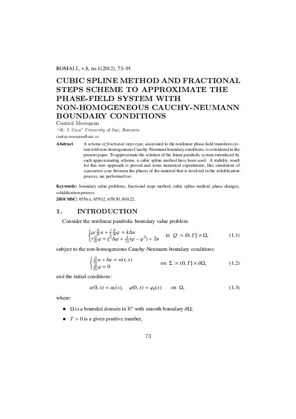 Pdf Cubic Spline Method And Fractional Steps Scheme To Approximate The Phase Field System With