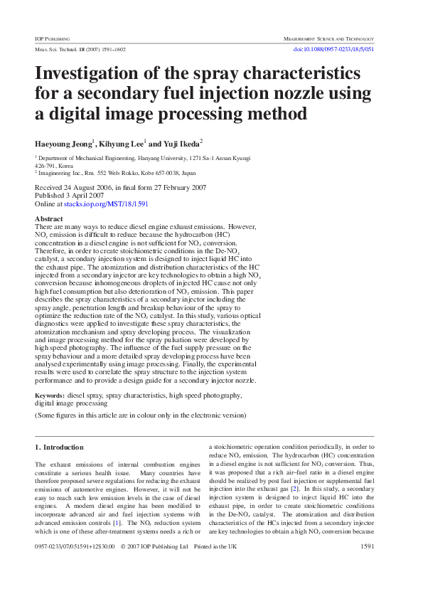(PDF) Investigation of the spray characteristics for a secondary fuel ...