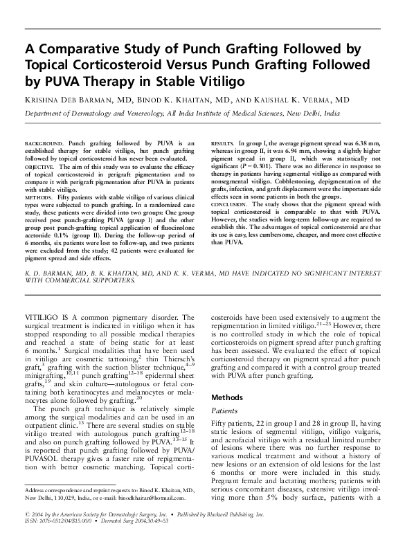 (PDF) A Comparative Study of Punch Grafting Followed by Topical ...