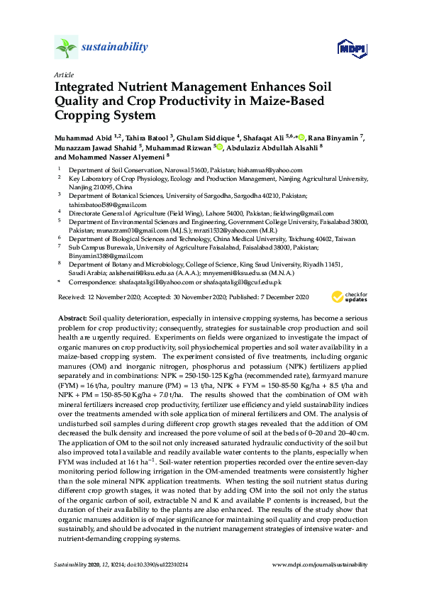 (PDF) Integrated Nutrient Management Enhances Soil Quality and Crop Productivity in Maize-Based ...