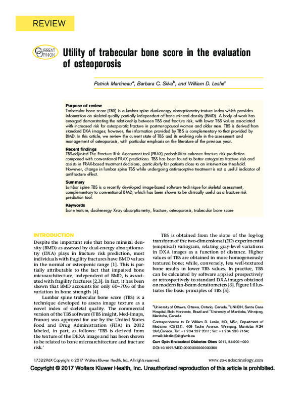 (PDF) Utility of trabecular bone score in the evaluation of osteoporosis