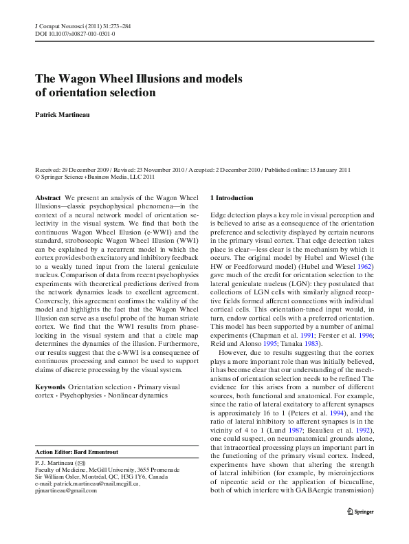 (PDF) The Wagon Wheel Illusions and models of orientation selection ...